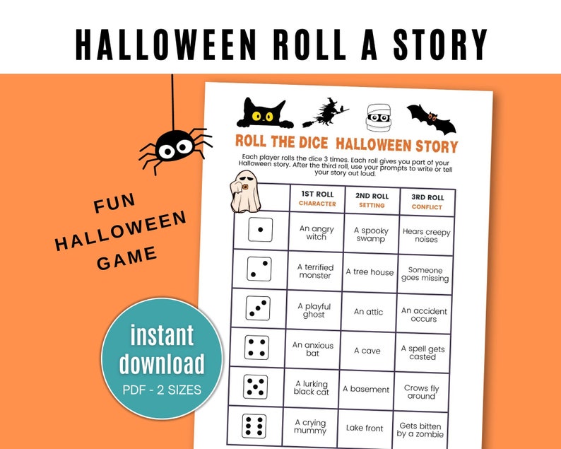 Halloween Roll A Story Game Printable Halloween Game for - Etsy