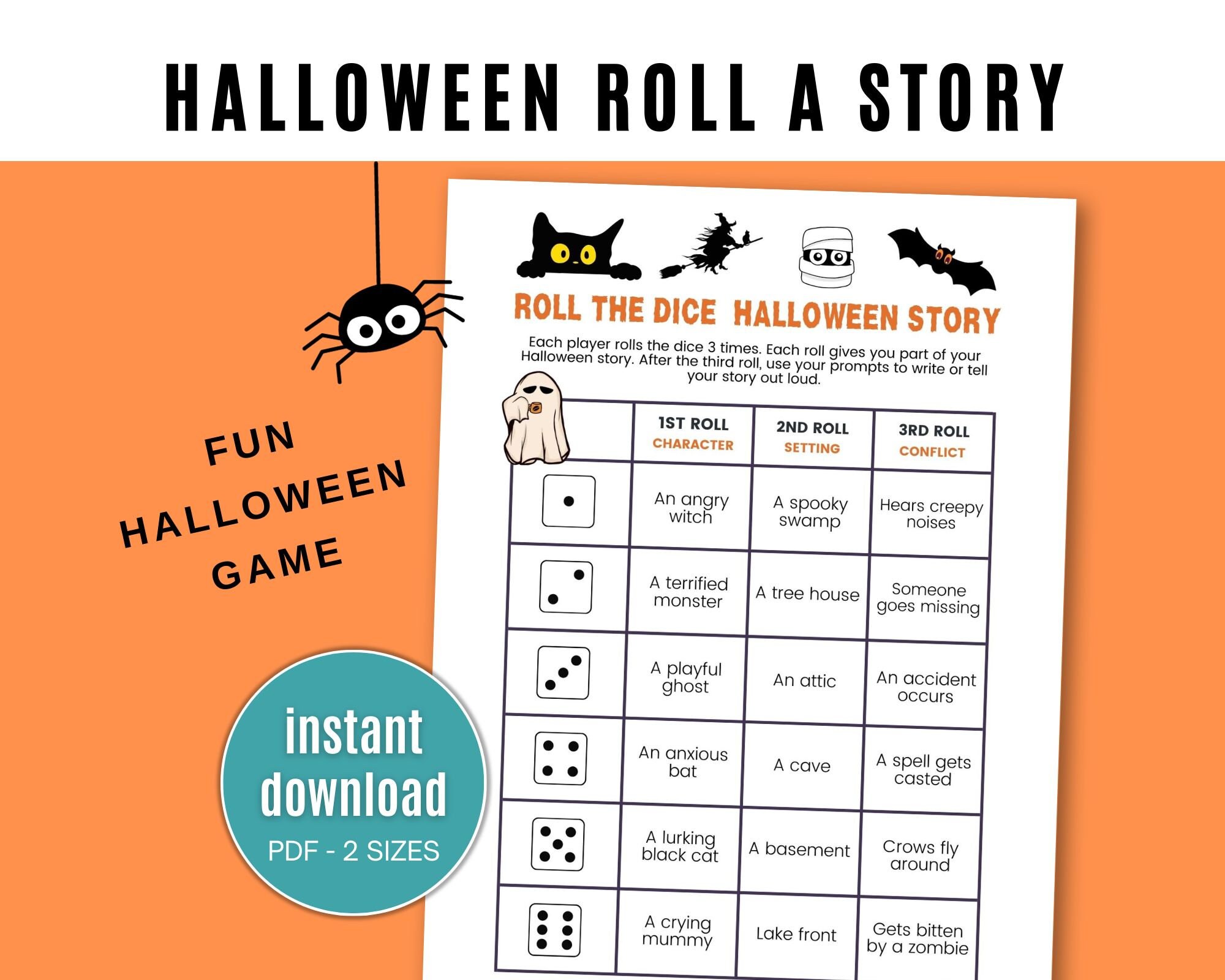 Halloween Roll A Story Game, Printable Halloween Game for Kids ...
