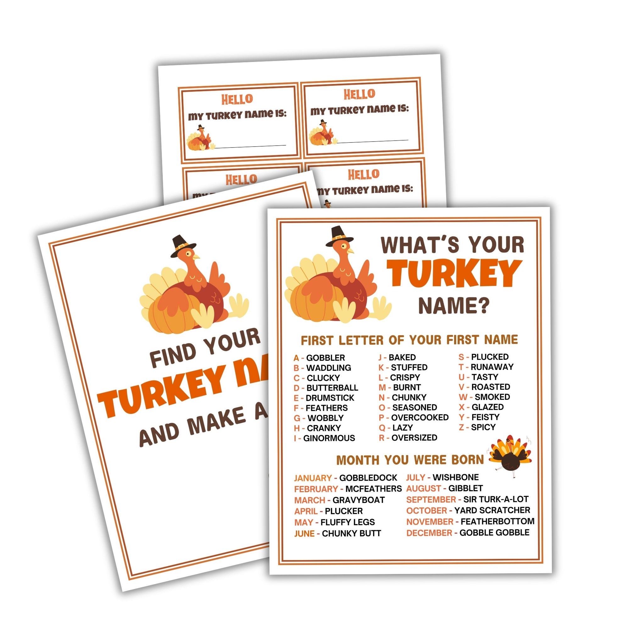 What's Your Turkey Name Party Game Printable Thanksgiving Party Game ...