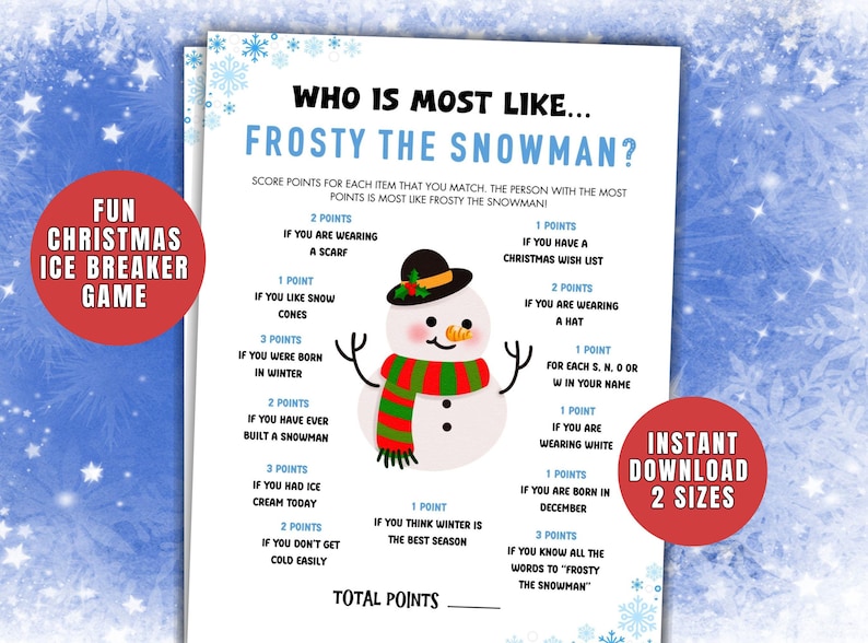 Who is Most Like Frosty the Snowman Game Printable Christmas Game ...