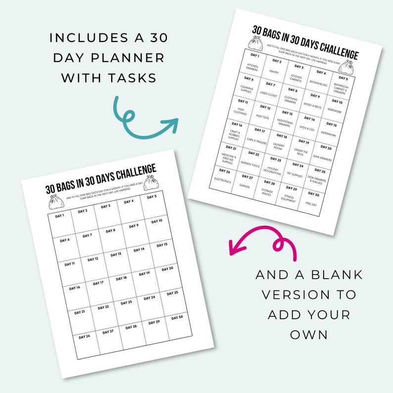 30 Bags in 30 Days Challenge Printable 30 Day Declutter Challenge ...