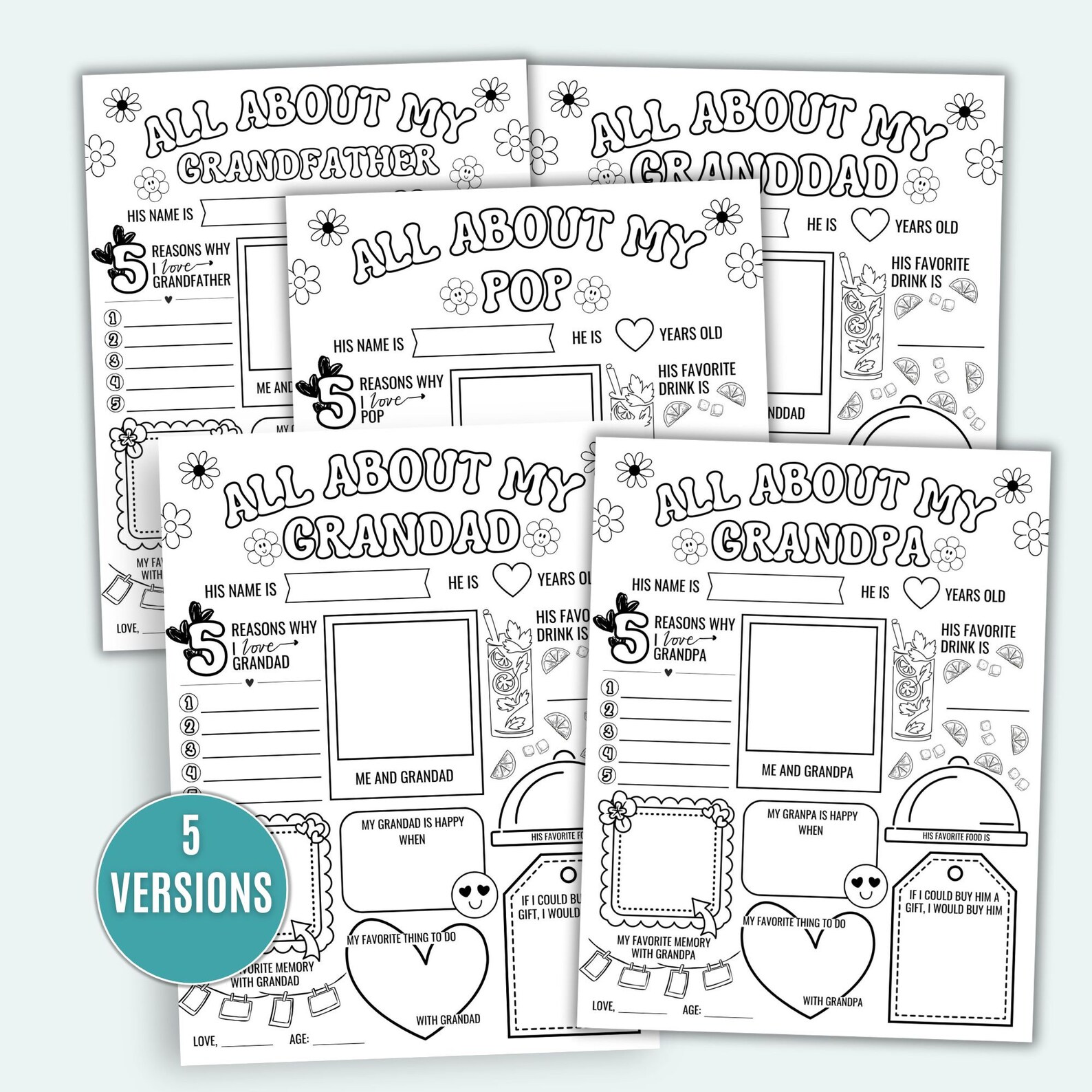 All About My Granddad Bundle Grandparent's Day Activity Printable All ...