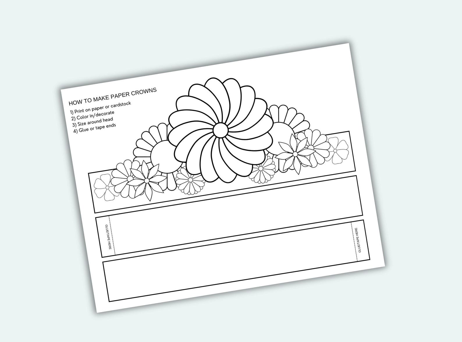 Flower Paper Crown Printable Flower Crown Floral Crown Coloring ...
