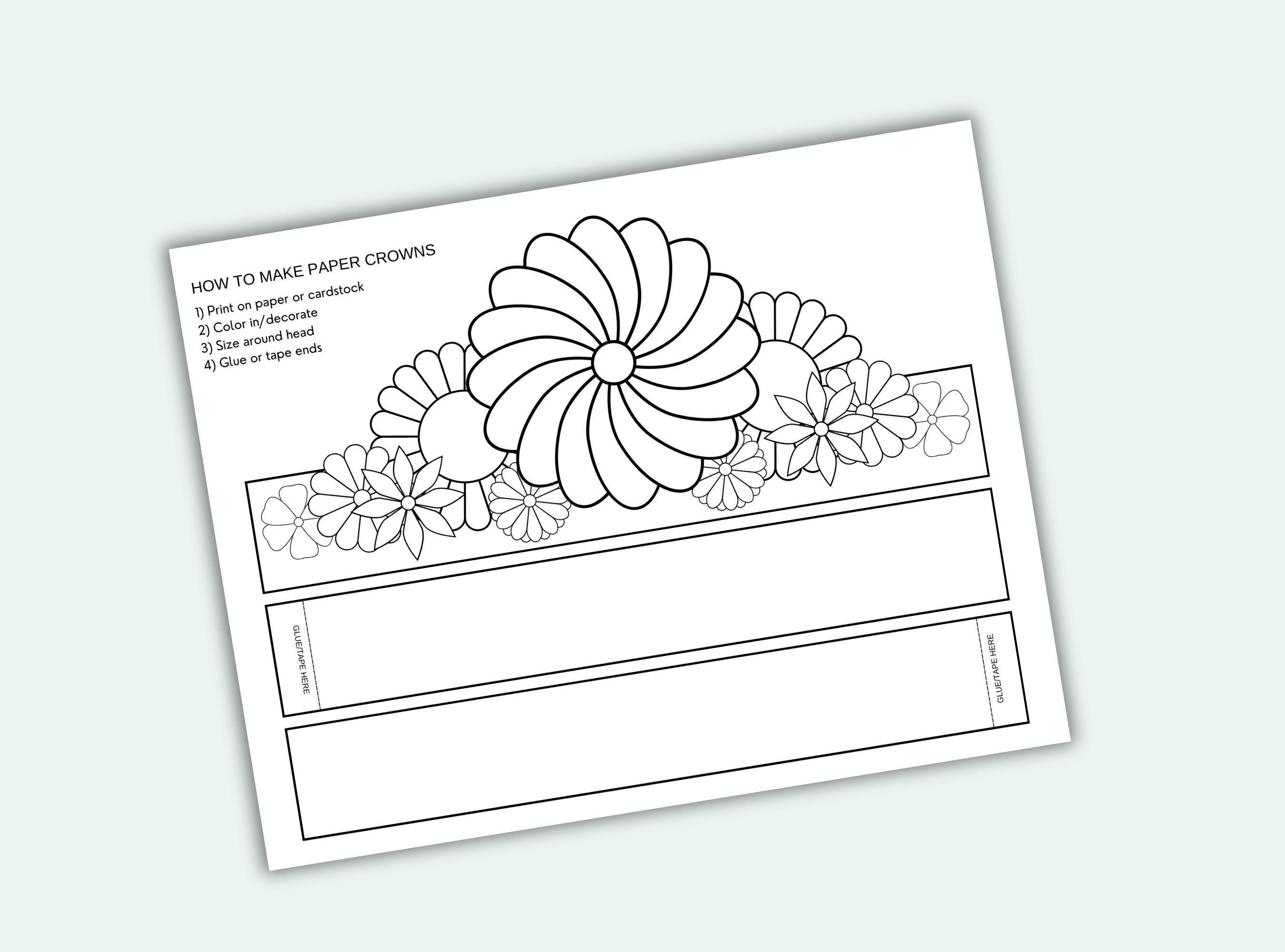 Flower Paper Crown Printable Flower Crown Floral Crown Coloring ...