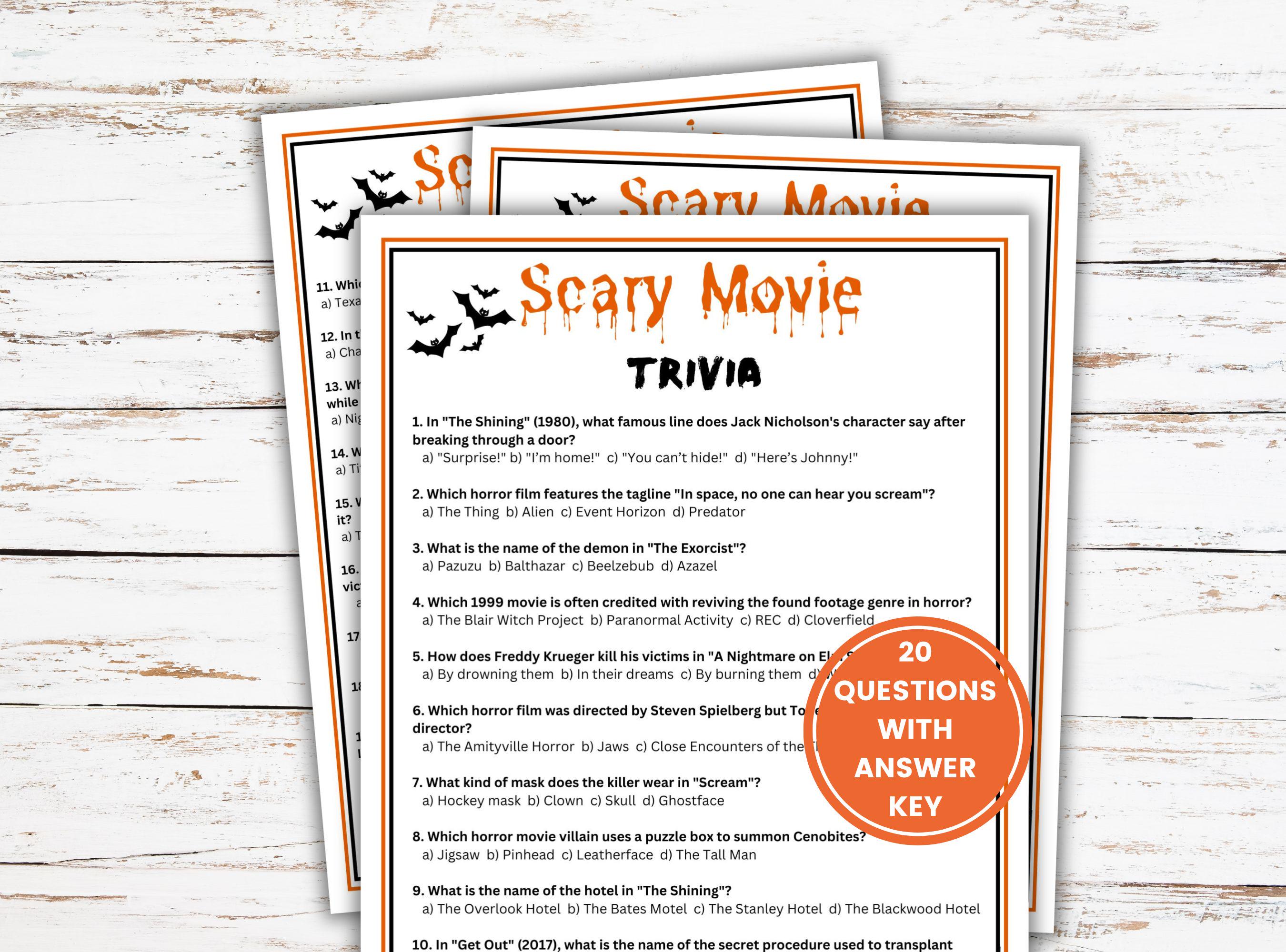 Halloween Movie Trivia Game Printable Halloween Trivia Night Halloween ...