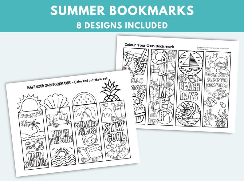Summer Bookmarks Printable Coloring Bookmarks for Kids Printable Summer ...