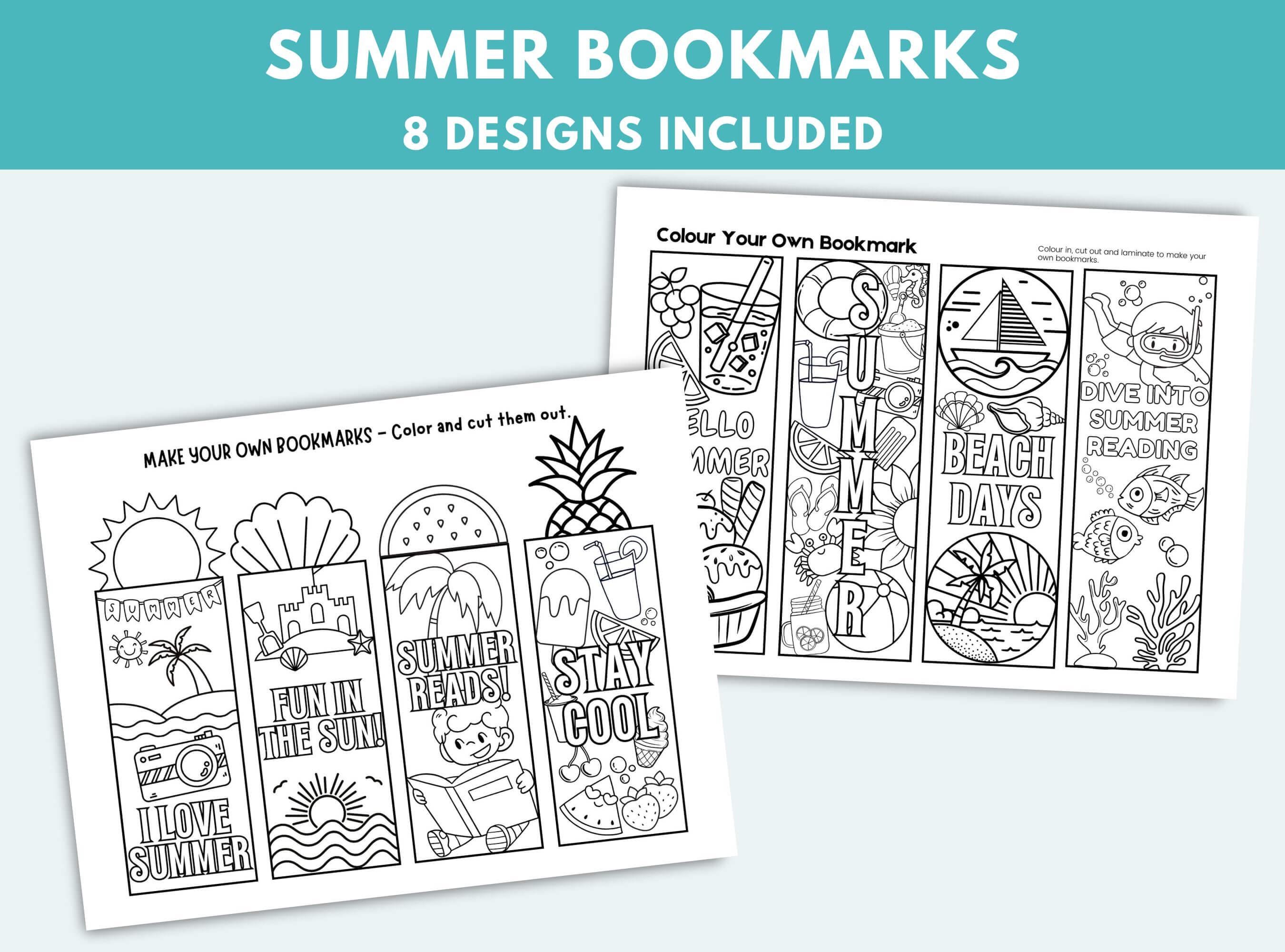 Summer Bookmarks Printable Coloring Bookmarks for Kids Printable Summer ...