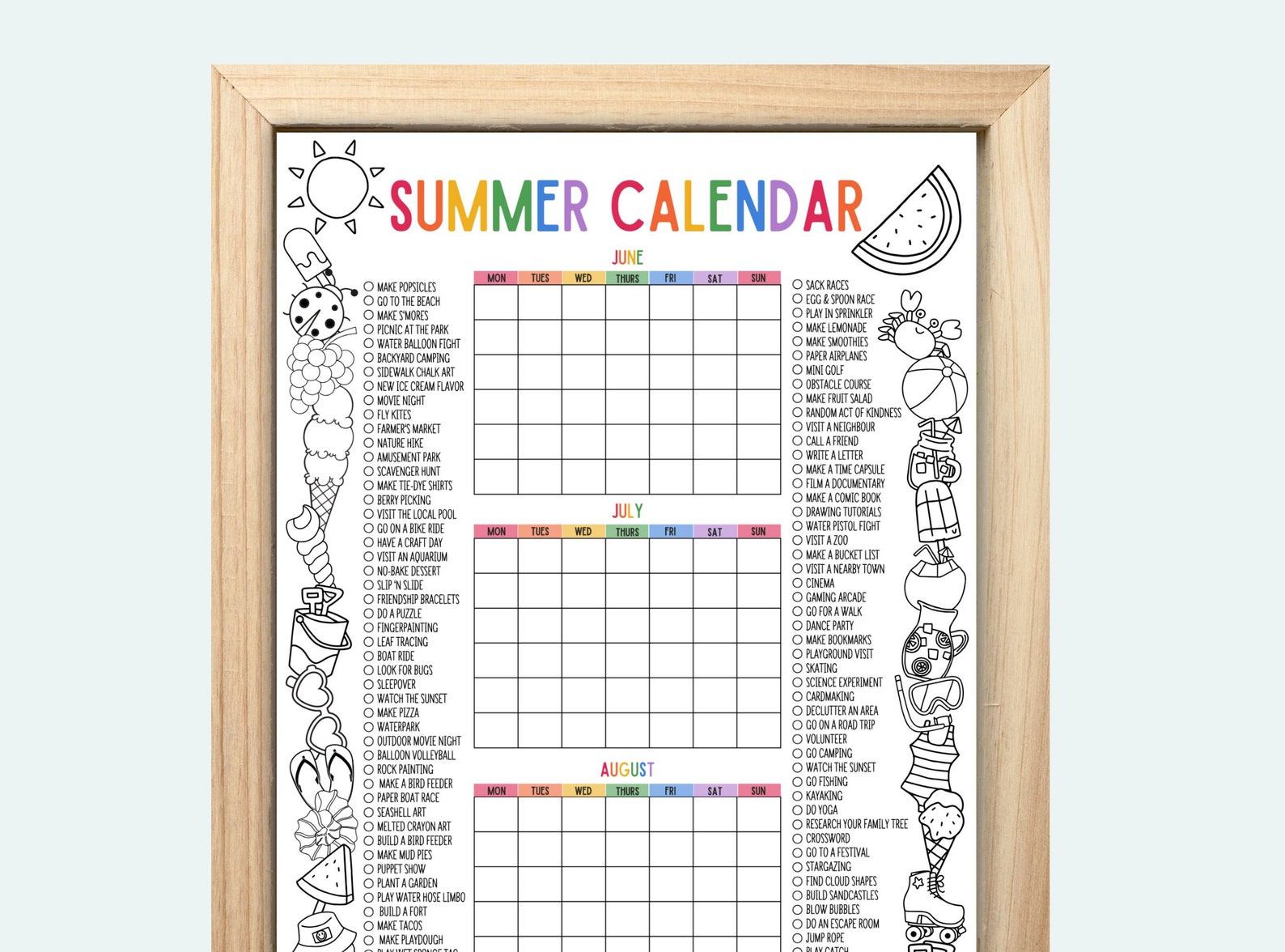 Printable Summer Calendar 2025 Summer Activities Calendar Summer ...
