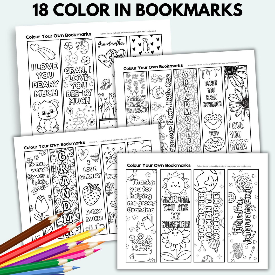 Grandmother Bookmarks Grandparents Day Bookmarks Printable Grandparent ...