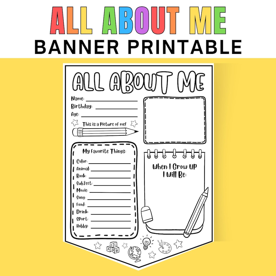 All About Me Banner First Day of School Printable Back to School ...