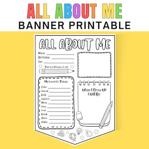 All About Me Banner First Day of School Printable Back to School ...