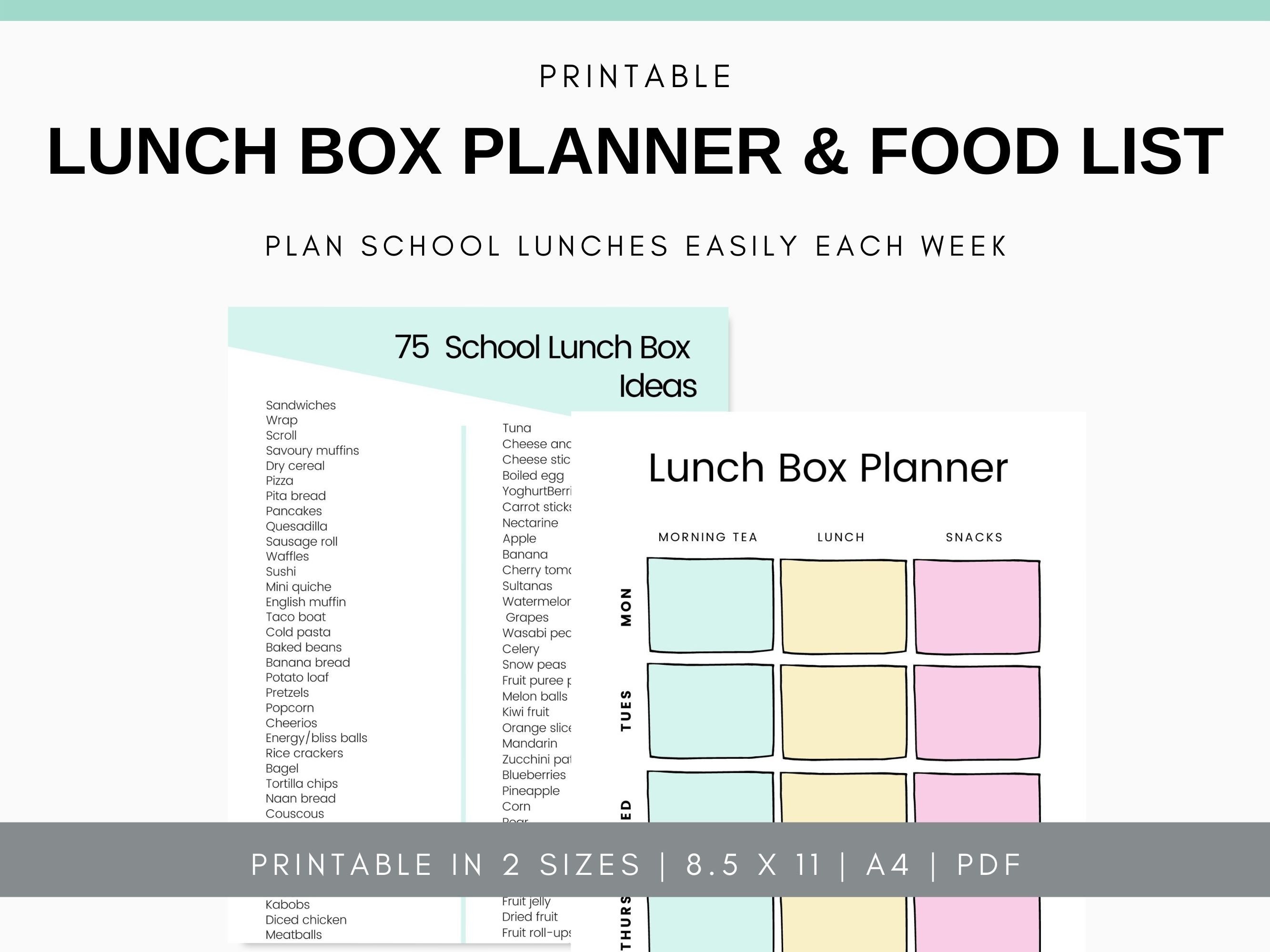School Lunch Box Planner Lunch Box Ideas List Printable Lunch Box ...