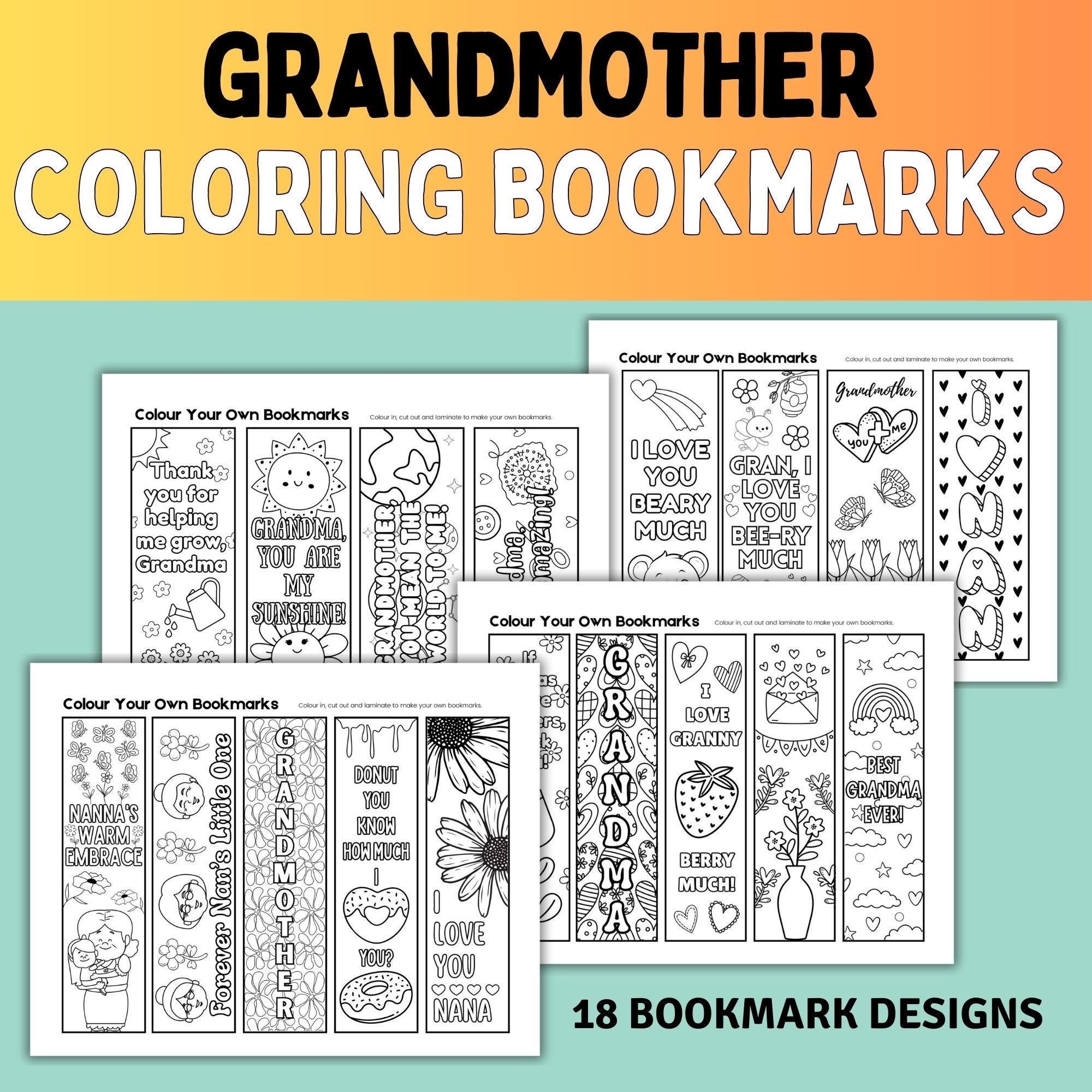 Grandmother Bookmarks Grandparents Day Bookmarks Printable Grandparent ...