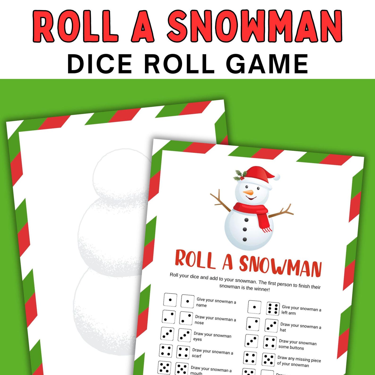 Christmas Roll A Snowman Game Printable Christmas Dice Game Build A ...