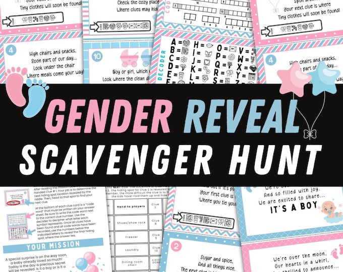 Printable Gender Reveal Scavenger Hunt Clues, Gender Reveal Ideas ...