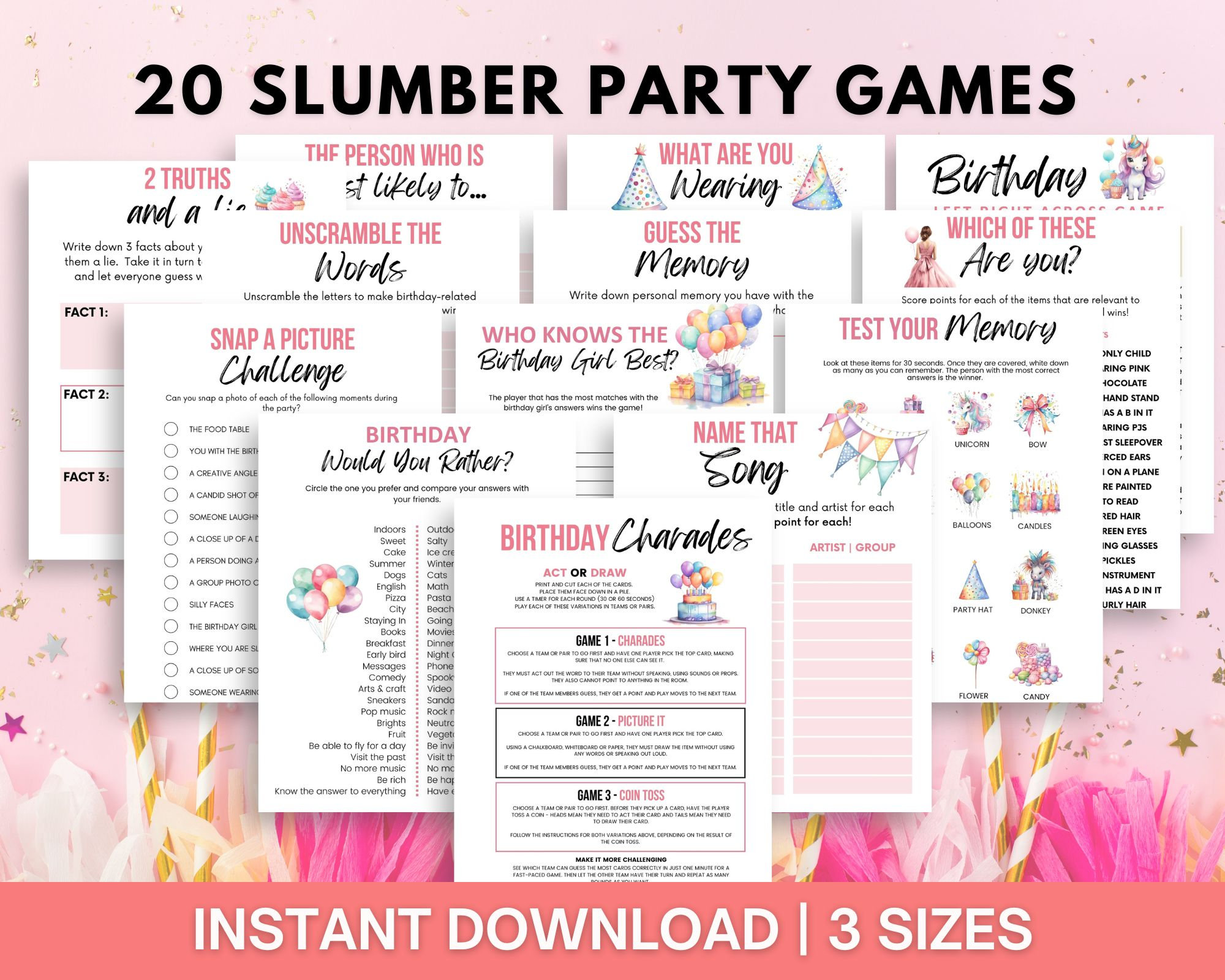 Teen Girl Birthday Party Games Printable Party Games for - Etsy