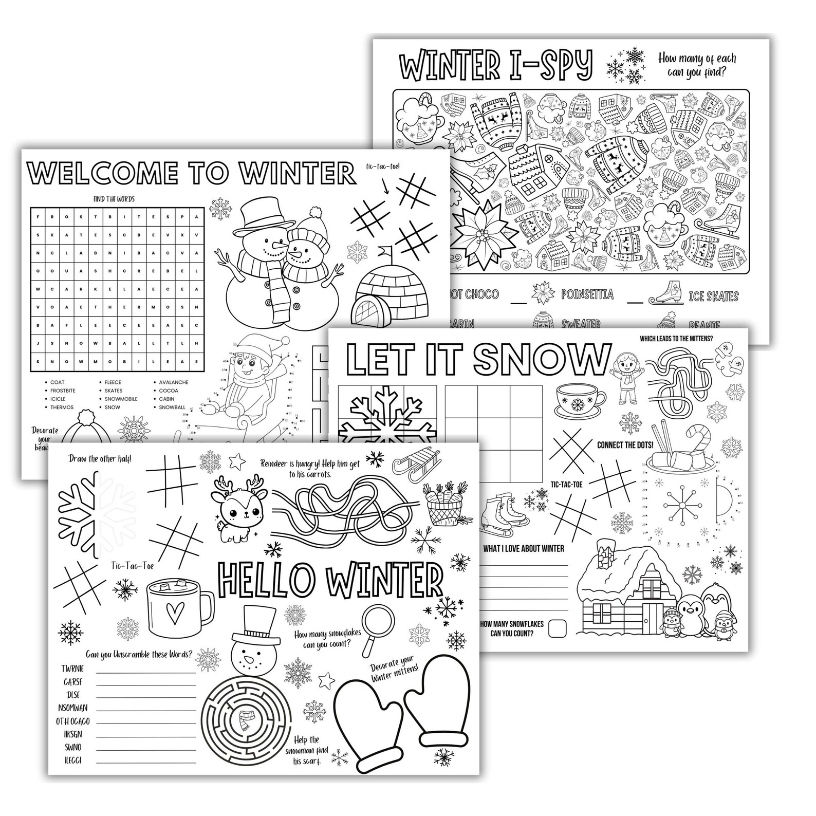 Winter Activity Placemat Printable Winter Coloring Placemats Winter ...