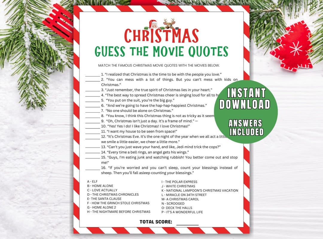 Christmas Movie Quote Trivia Printable Christmas Game Christmas Party ...