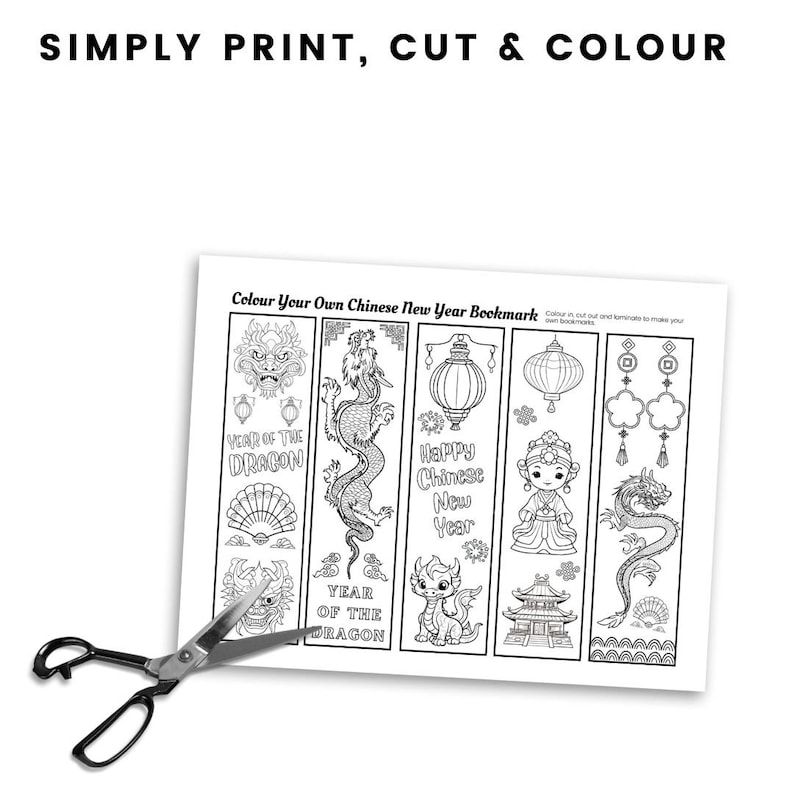 Chinese New Year Coloring Bookmarks Printable Year of the Dragon ...