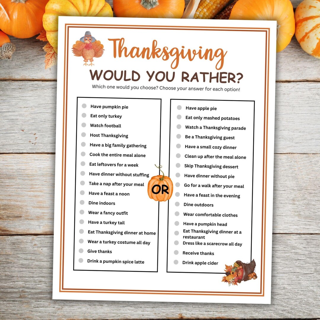 Would You Rather Thanksgiving Game Would You Rather Thanksgiving Party ...