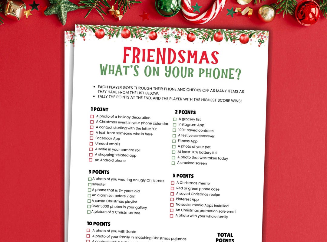 Friendsmas What's on Your Phone Game Printable Christmas Game Christmas ...
