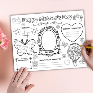 Mothers Day Activity Placemat Printable Mothers Day Coloring for Kids ...