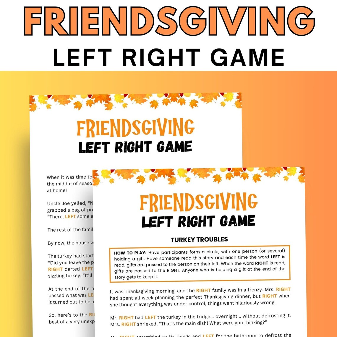 Friendsgiving Left Right Game Printable Friendsgiving Game Thanksgiving ...