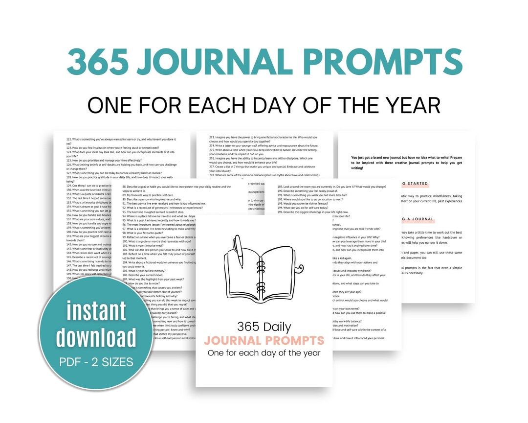 365 Journal Prompts for Beginners Printable Daily Journal Prompts ...