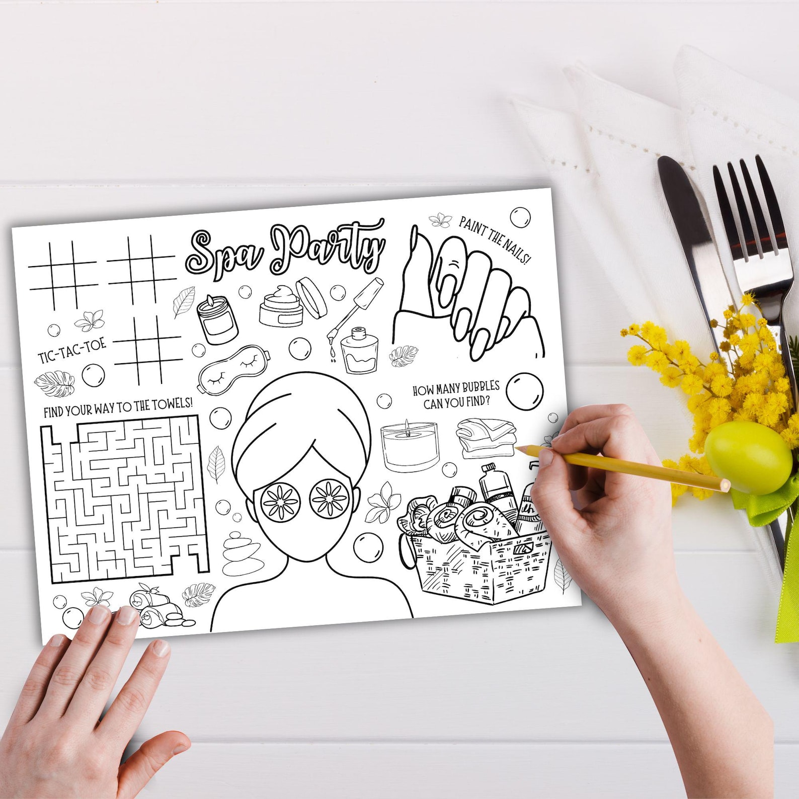 Spa Party Activity Placemat Printable Spa Party Coloring Placemat ...