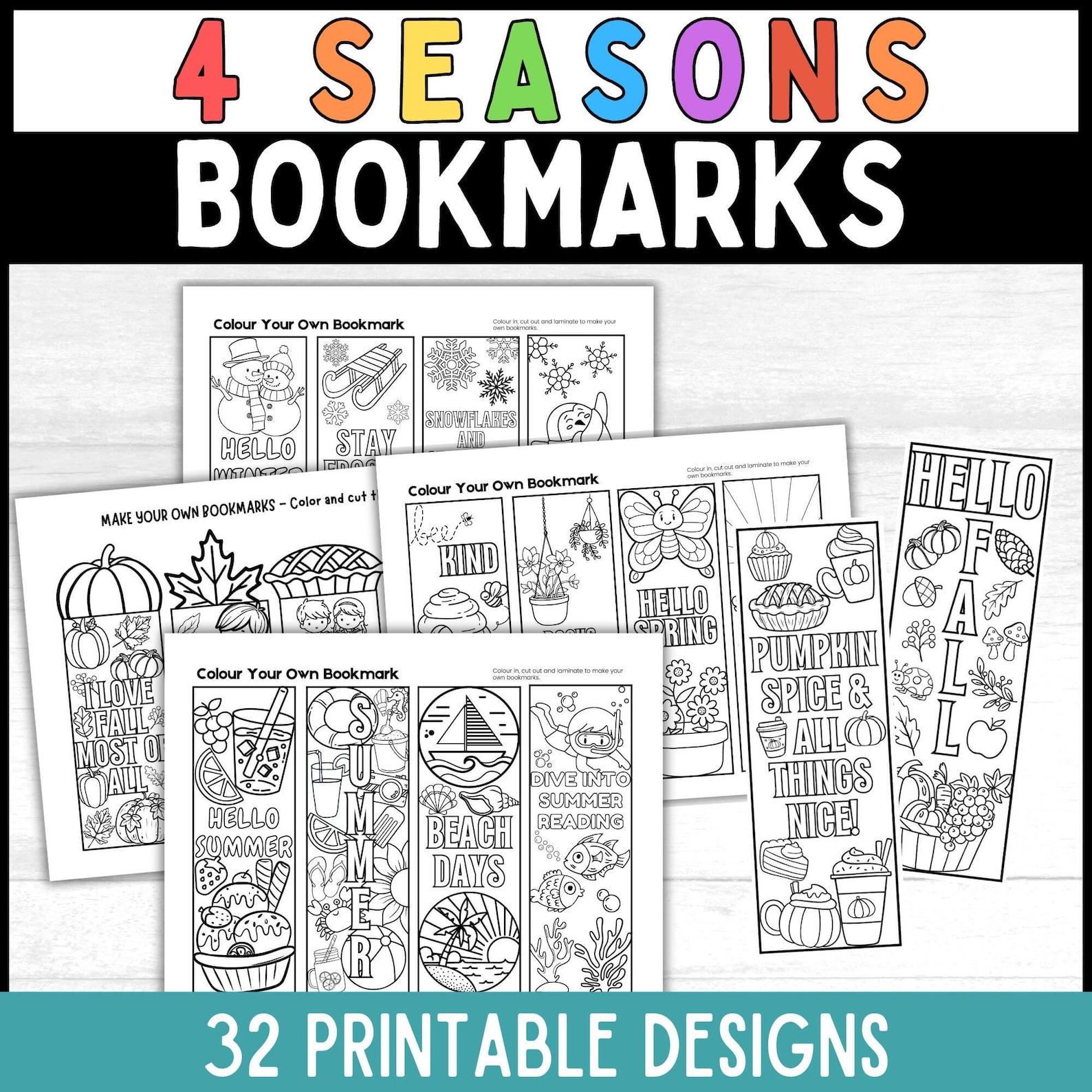 Four Seasons Bookmarks Printable Coloring Bookmarks for Kids Printable ...