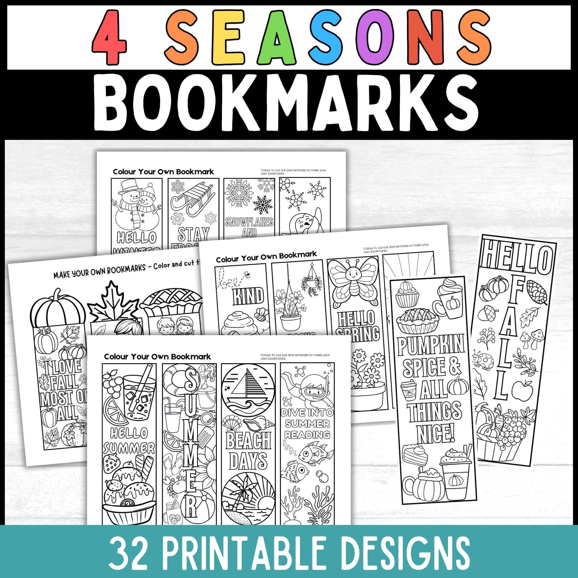 Four Seasons Bookmarks Printable Coloring Bookmarks for Kids Printable ...