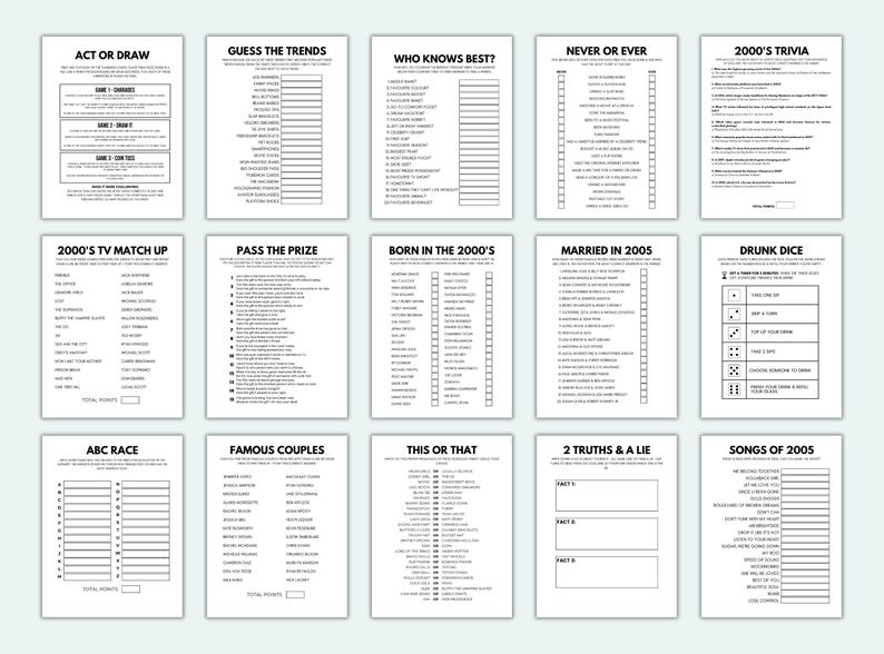 20th Birthday Games Printable Born in 2005 Games Born in 2005 Birthday ...