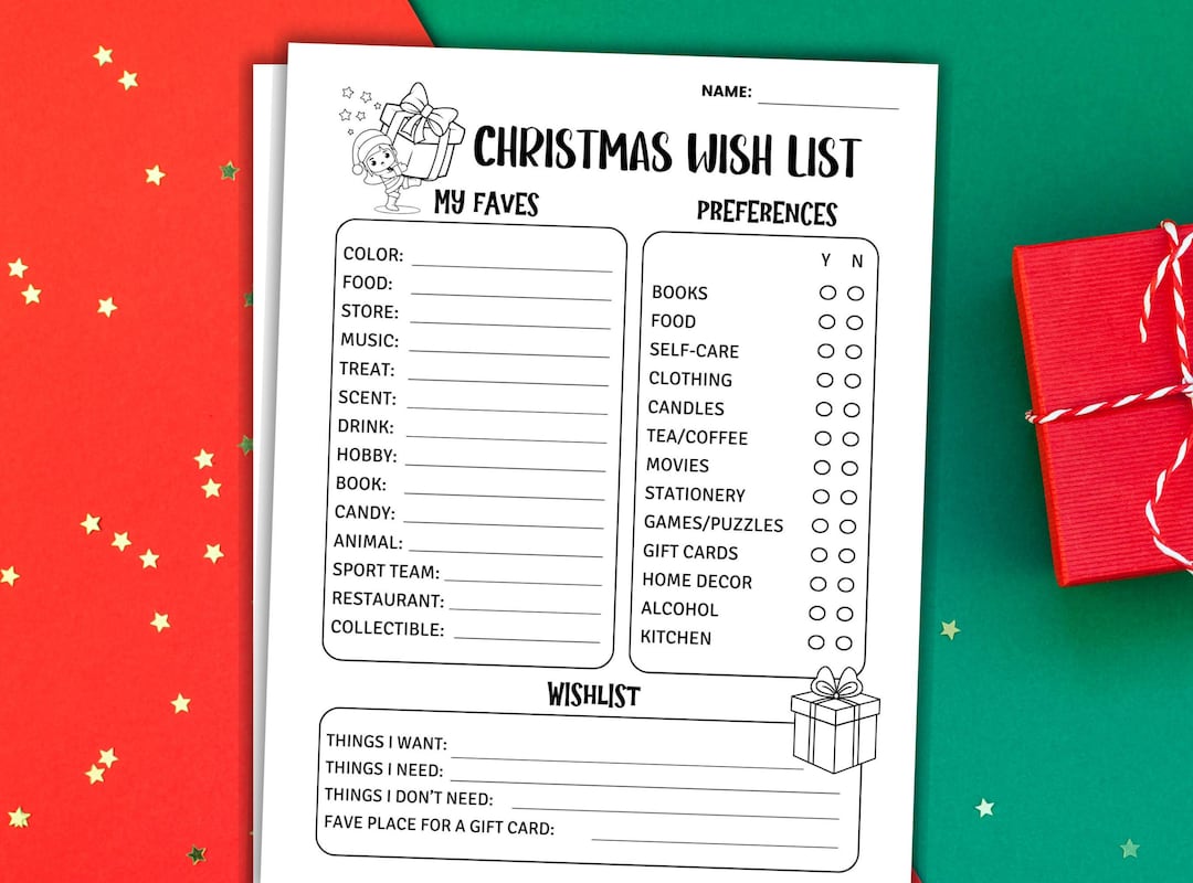 Christmas Wish List Coworker Printable Secret Santa Survey Gift ...