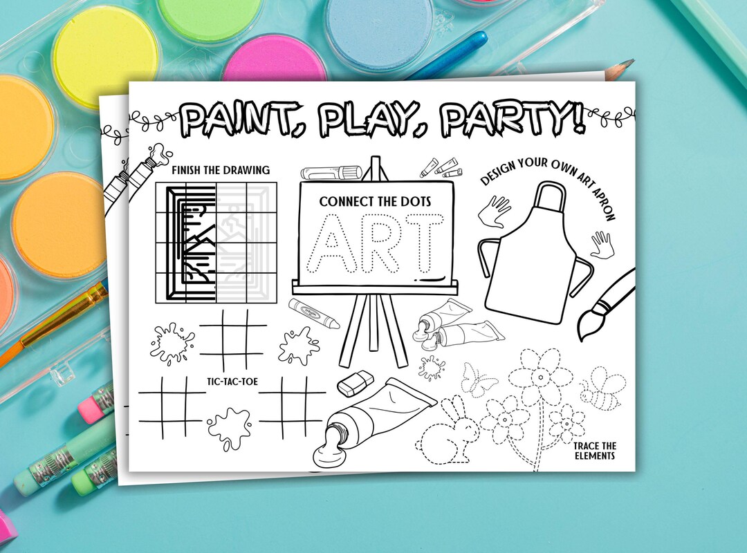Art Party Activity Placemat Printable Art Party Coloring Placemat ...