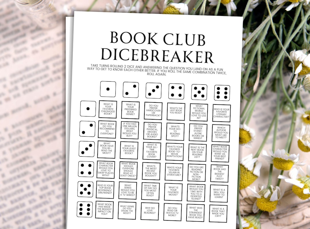 Book Club Dicebreaker Game Book Club Game Printable Book Club ...