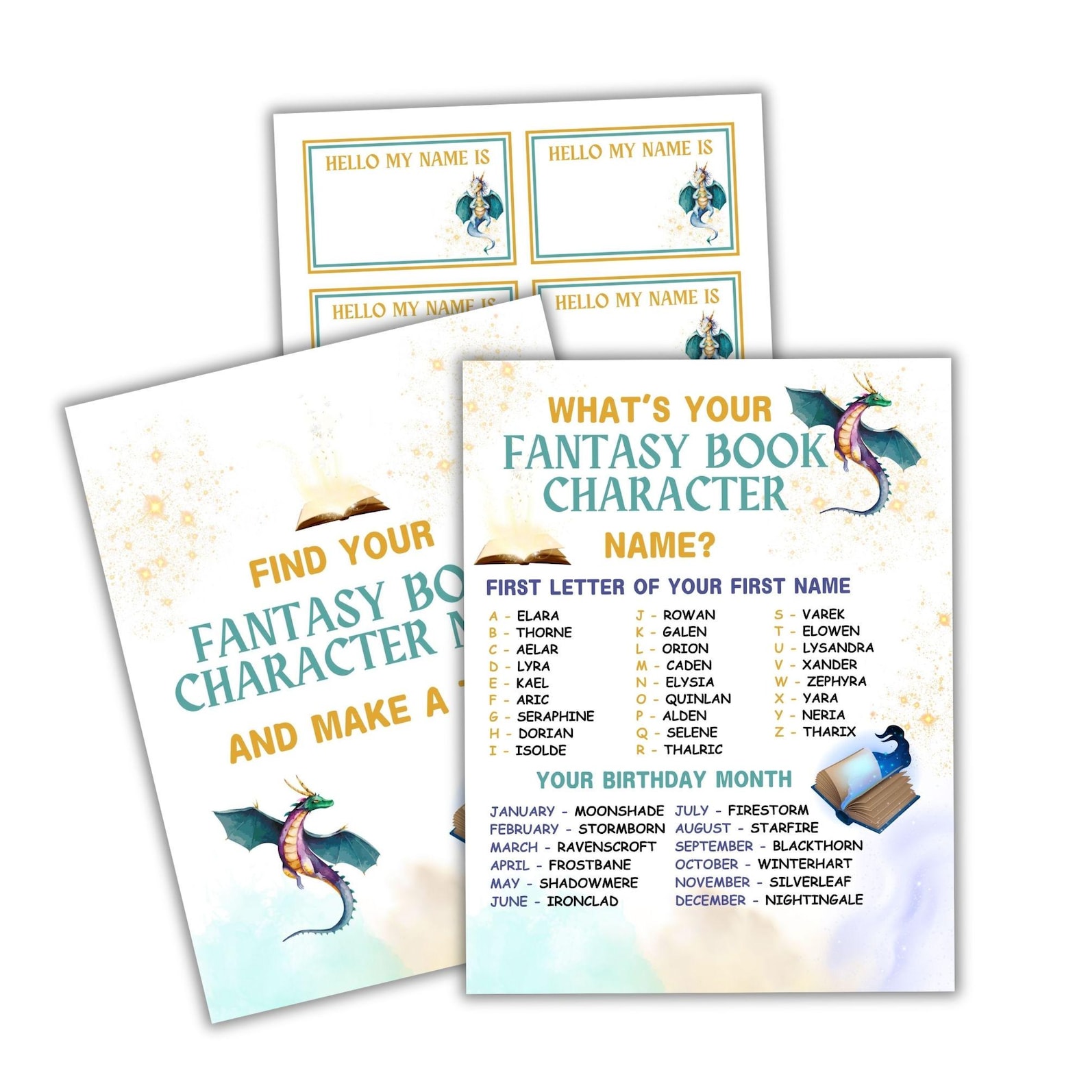 What's Your Fantasy Book Character Name Party Game Printable Fantasy ...