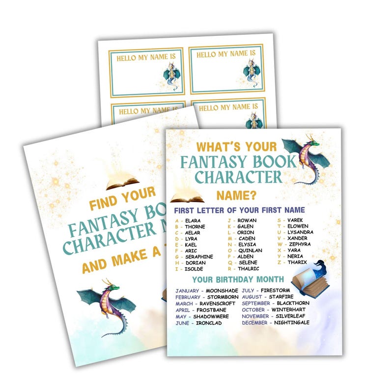 What's Your Fantasy Book Character Name Party Game Printable Fantasy ...