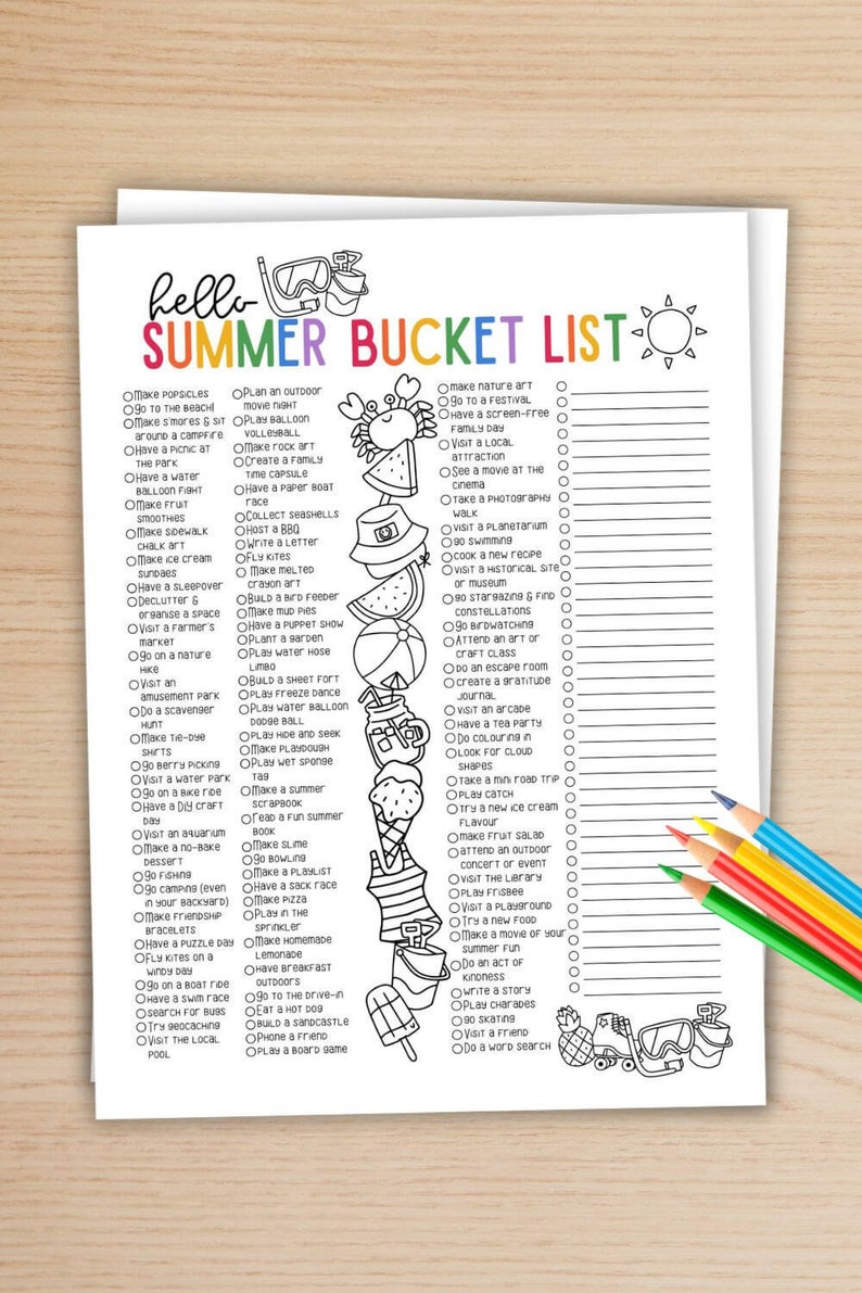 Summer Bucket List Printable Summer Activities for Kids Family Bucket List for Summer Break ...