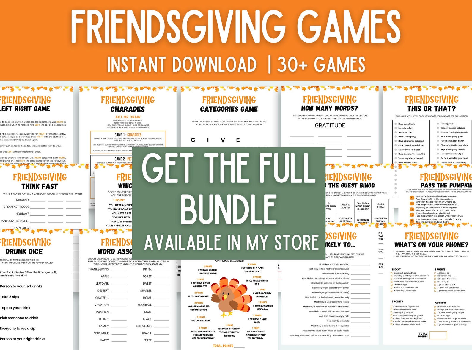 Friendsgiving Charades Game Printable Friendsgiving Game Family ...