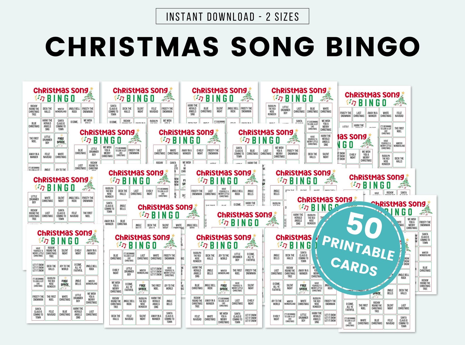 Christmas Song Bingo Game Printable Christmas Games Christmas Music ...