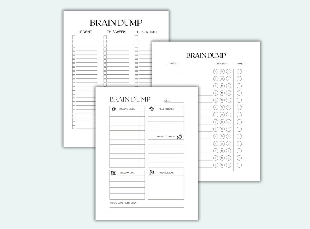 ADHD Brain Dump Planner Printable Brain Dump Templates Executive ...