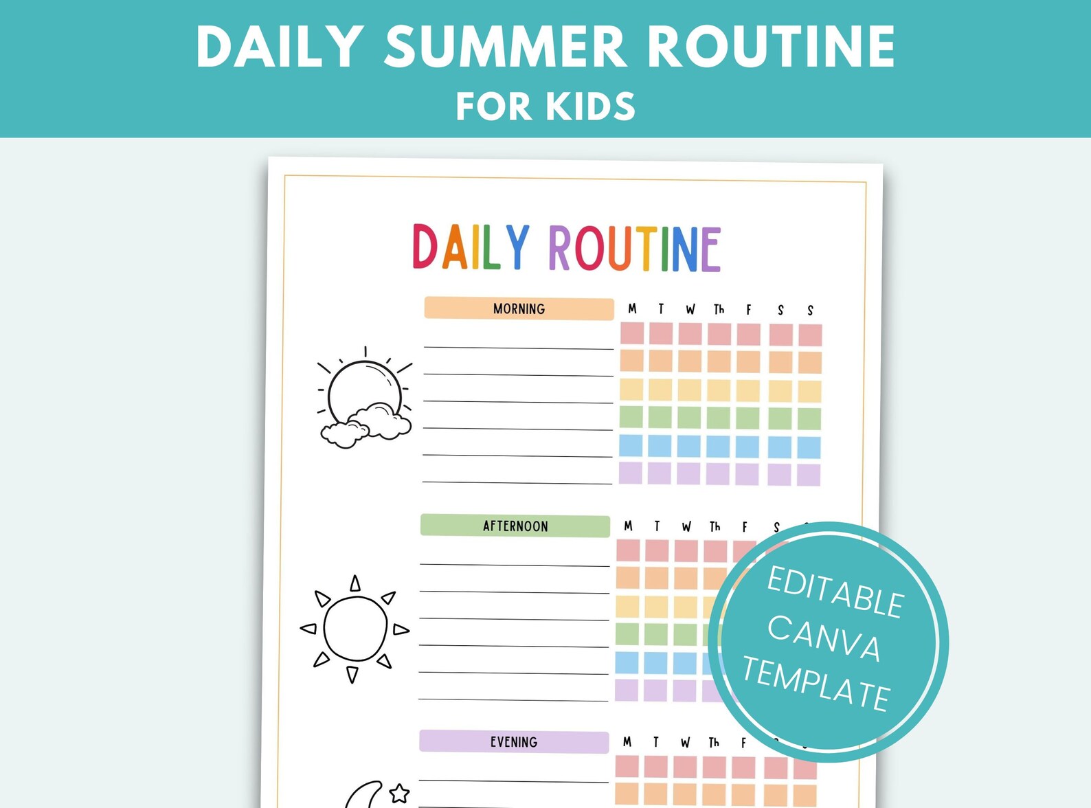 Daily Summer Routine for Kids Printable Summer Schedule Daily Checklist ...