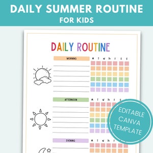 Daily Summer Routine for Kids Printable Summer Schedule Daily Checklist ...