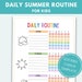Daily Summer Routine for Kids Printable Summer Schedule Daily Checklist ...
