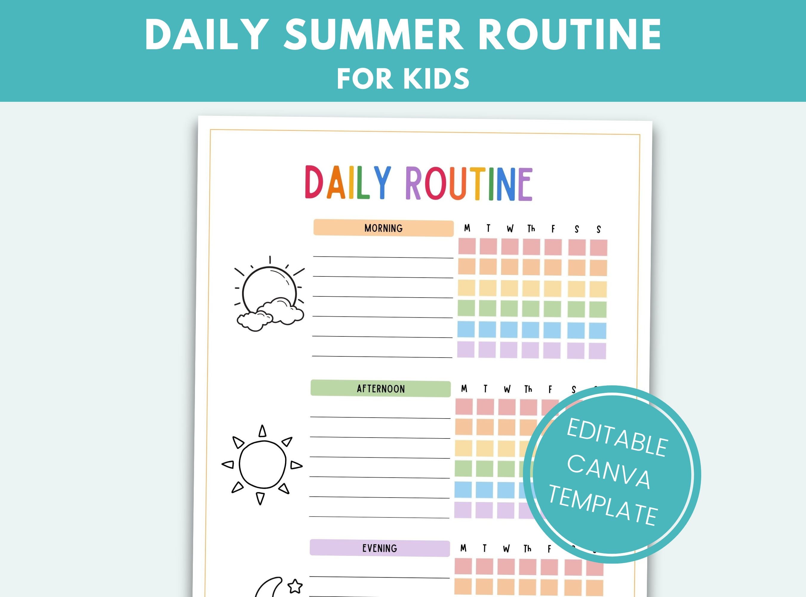 Daily Summer Routine for Kids Printable Summer Schedule Daily Checklist ...