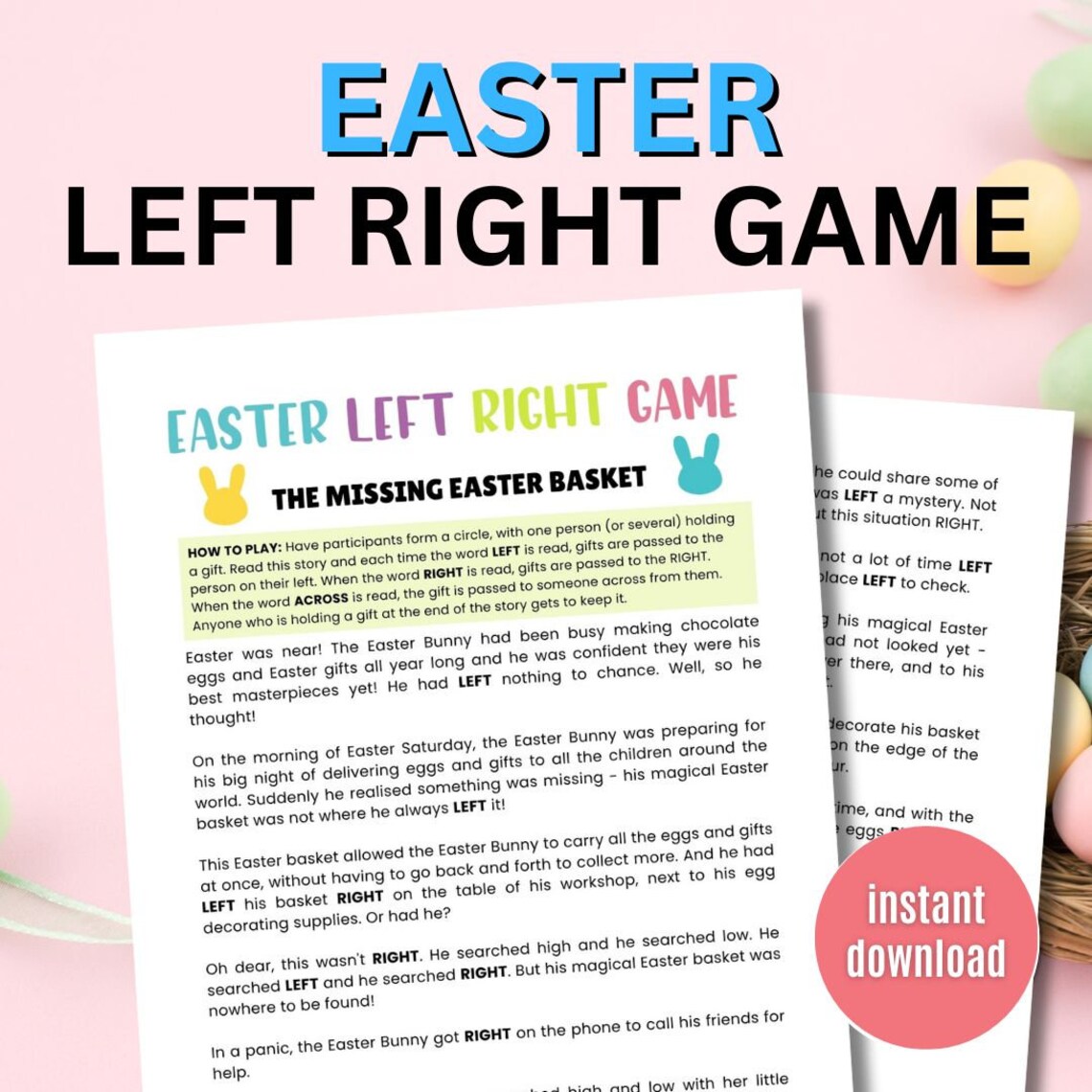 Easter Left Right Game Printable Left Right Game Easter Party Game Left ...