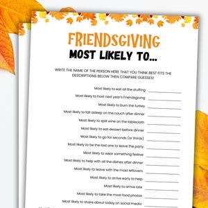 Friendsgiving Most Likely to Game Printable Thanksgiving Game ...