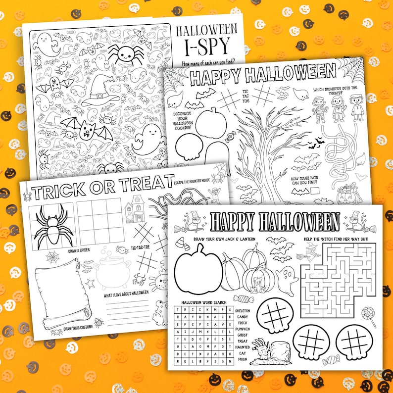 Halloween Activity Placemat Printable Halloween Coloring Placemats ...