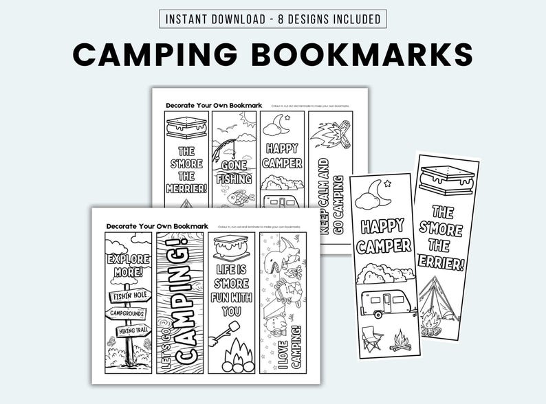 Camping Bookmarks Printable Coloring Bookmarks for Kids Printable ...