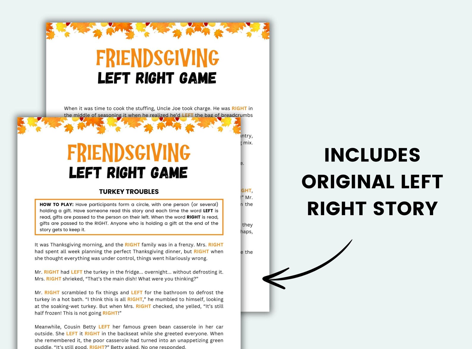 Friendsgiving Left Right Game Printable Friendsgiving Game Thanksgiving ...